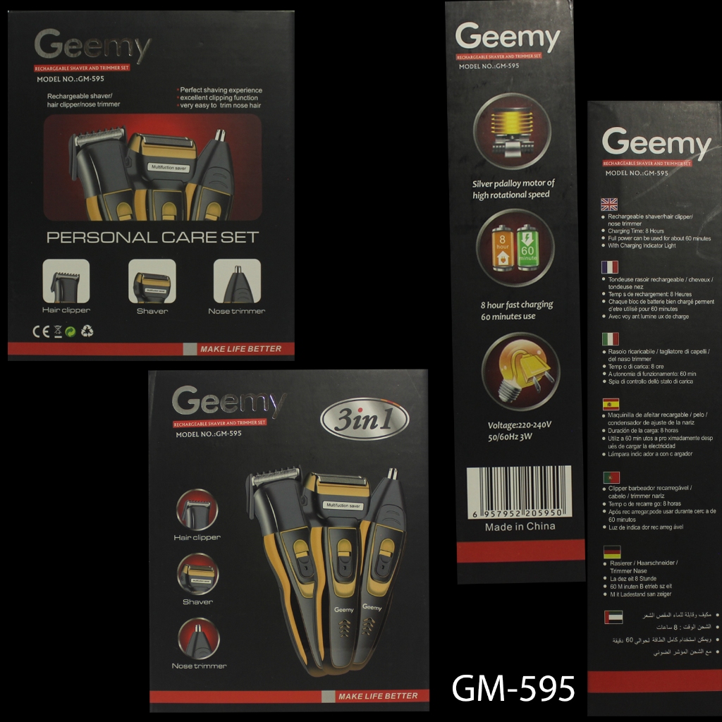 Máquina Geemy 3 em 1 GM-595 para nariz, barba, pelos e corpo | Shopee Brasil