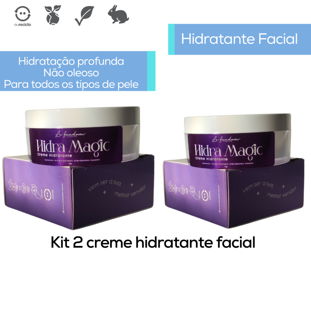 Kit 2 Creme Facial vegano Hidra Magic Le fandom/Creme facial hidratante ...