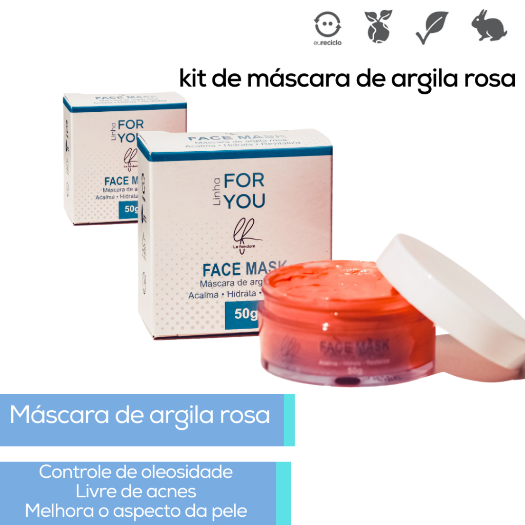 Kit 2 Máscara de Argila Rosa facial vegana Hidratante, Antiacne e Reduz ...