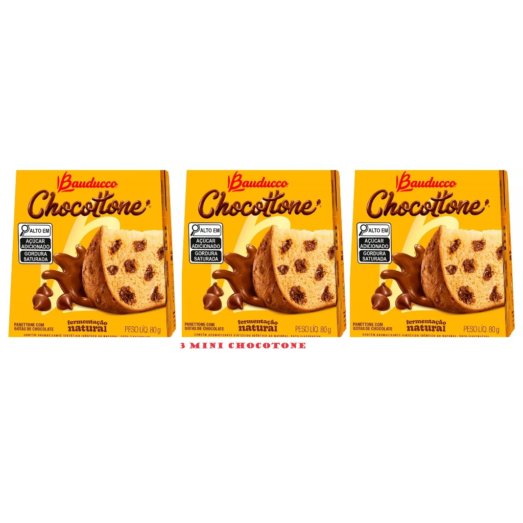 Kit 3 Mini Chocotone Bauducco 80g Gotas Chocolate | Shopee Brasil