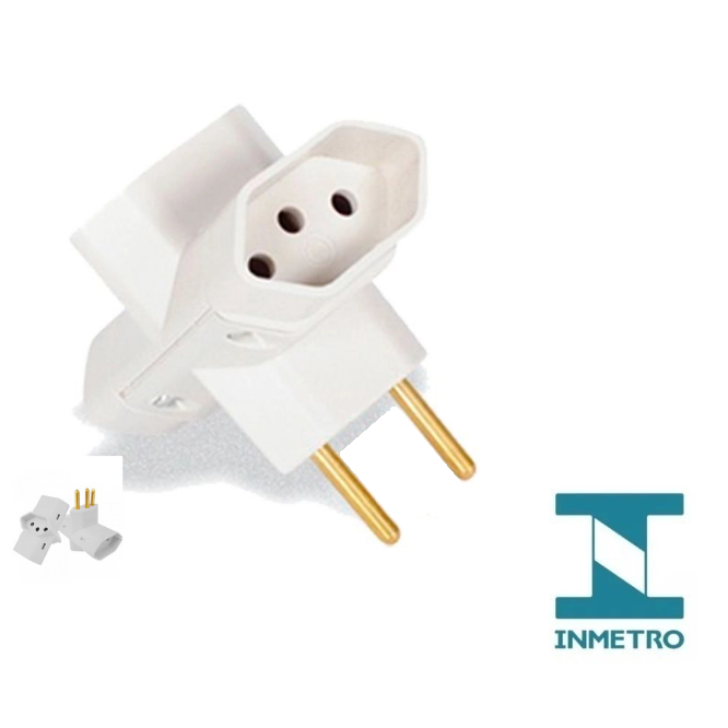 Kit 10 Adaptador de Tomada 3 PINOS Benjamin Formato T de 10A Universal ...