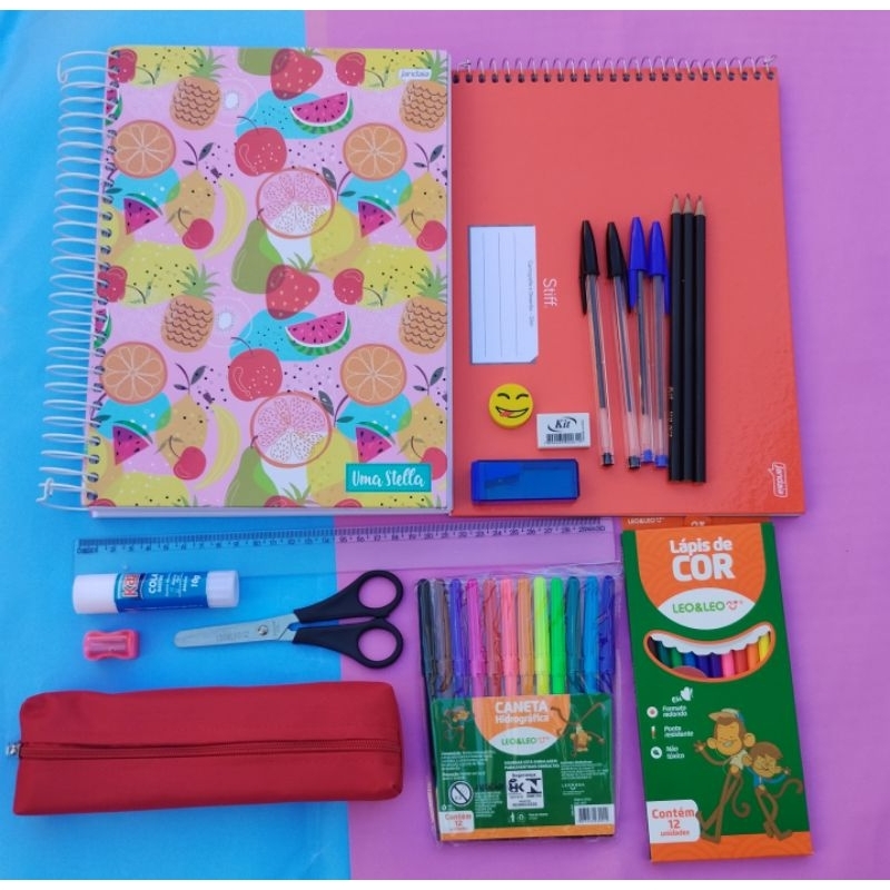 Kit Escolar Completo Papelaria Caderno Canetinhas Brinde Combo Escola