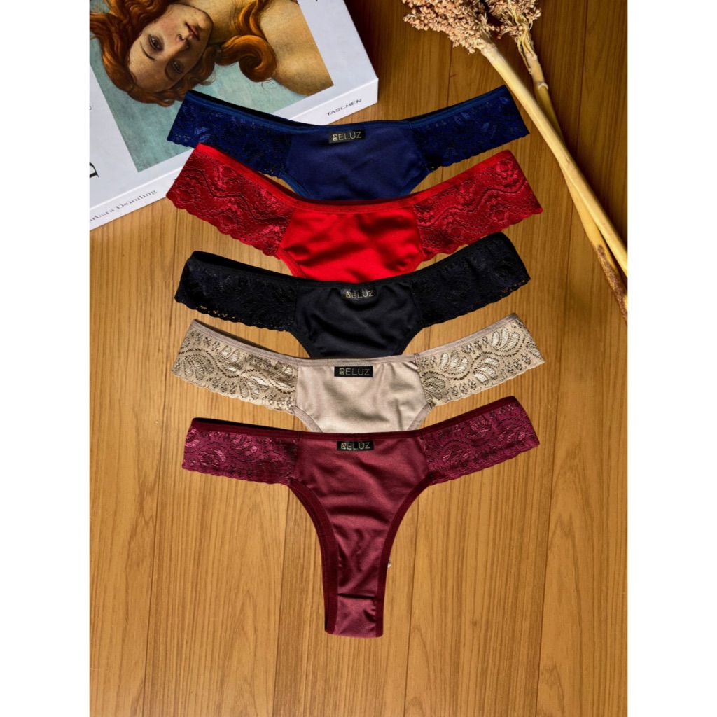 Kit com 10 Calcinhas Fio Dental Lateral Rendada Luxo | Shopee Brasil