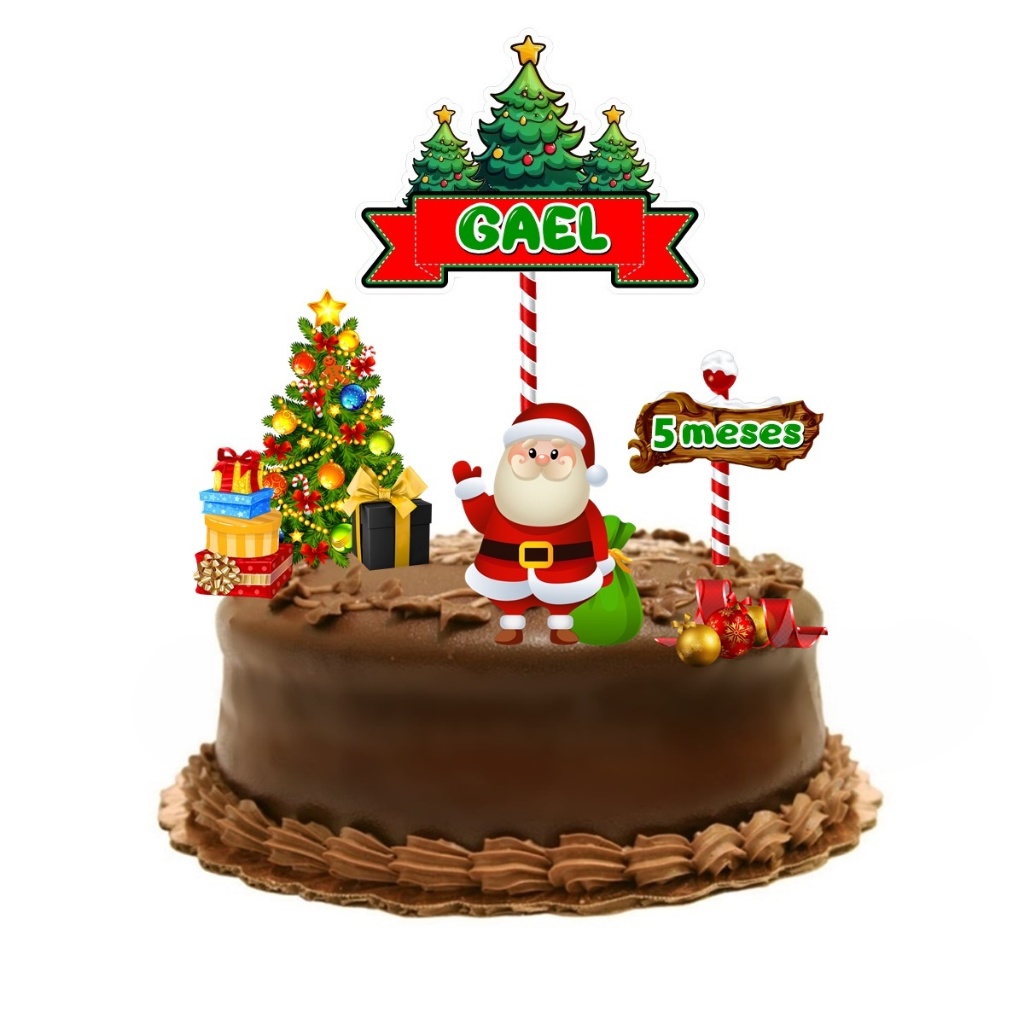 Topo de Bolo Natal Topper Personalizado Tema Natalino Arvore de Natal ...