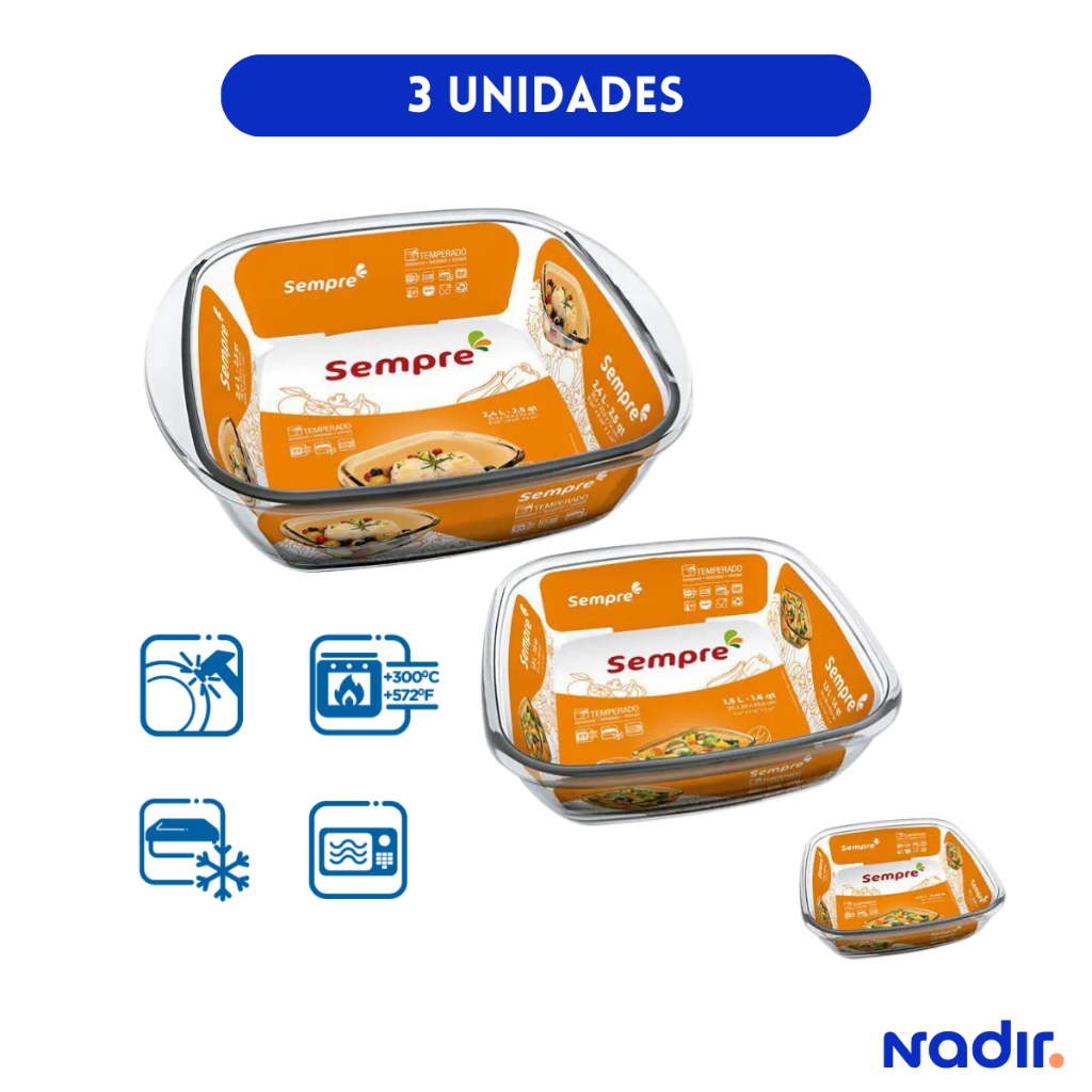 Kit 3 Formas de Vidro Temperado Nadir Sempre 0,73 1,5 2,4 Litros ...