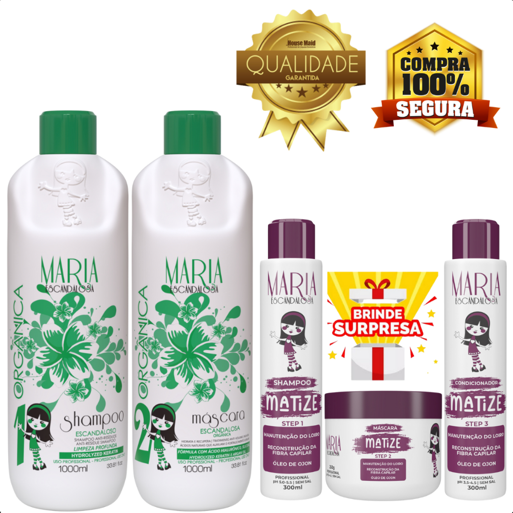 Kit Progressiva Orgânica Sem Formol 2x1l+Kit Matize Home Care 300ml Maria Escandalosa | Shopee ...