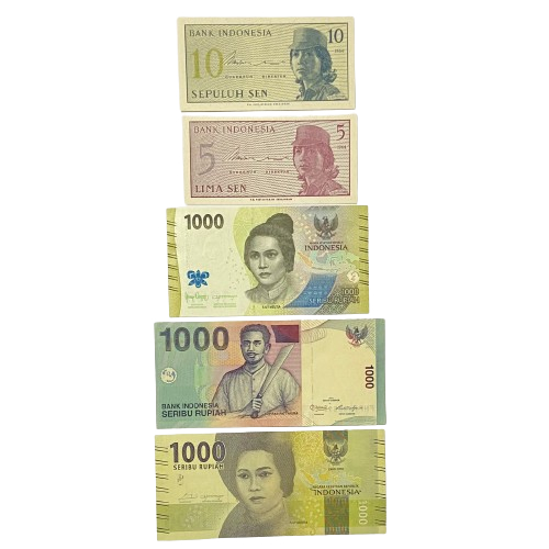 Lote 5 cédulas Estrangeiras diferentes da Indonésia - 5 e 10 Sepuluh ...