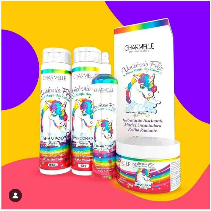 Kit Unicornio Feliz 4 itens Charmelle Perfume Brilho e Maciez Cabelos ...