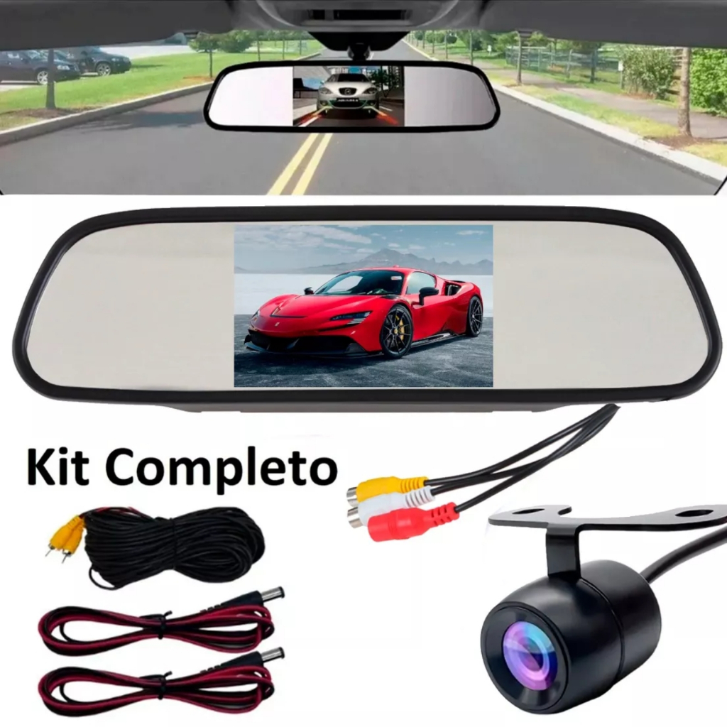 Retrovisor Interno Visor Espelho com Tela Lcd Veicular com Câmera De Ré | Shopee Brasil