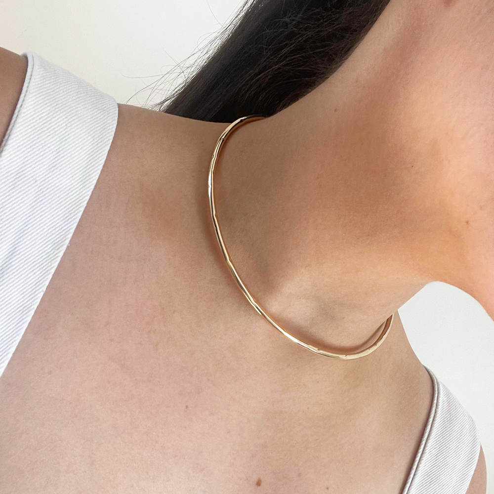 Colar Chocker Aro Liso Dourado Luxo Semijóia | Shopee Brasil
