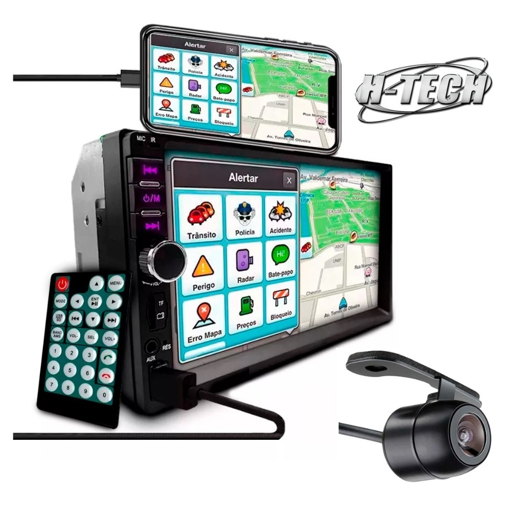 Central Multimídia Universal Com Câmera H-tech Mp5 Espelhamento Android e IOS Usb Bluetooth ...