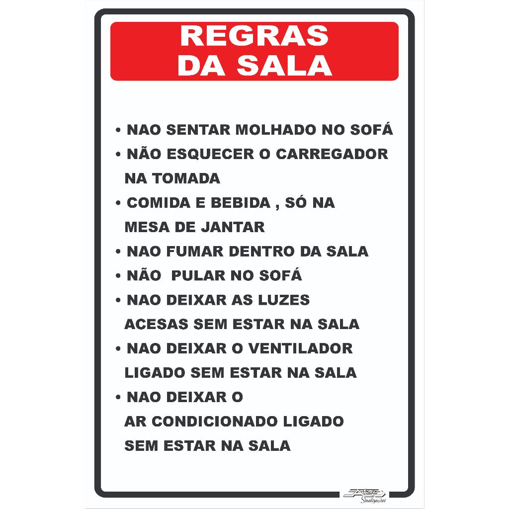 Placa De Sinalização | Regras Da Sala | 30x20 | Shopee Brasil