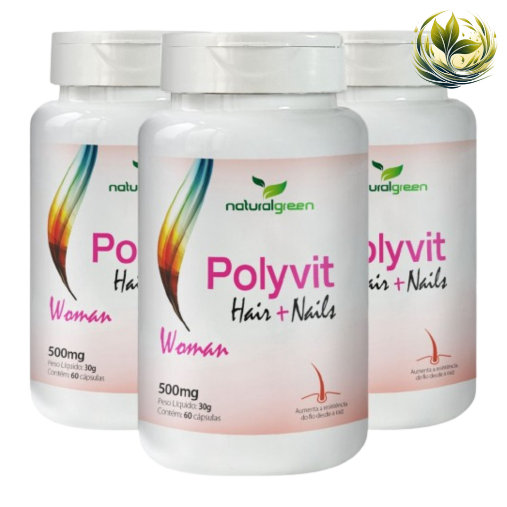 Kit 3x Polyvit Multivitamínico Biotina Cabelos e Unhas 60 Cápsulas ...