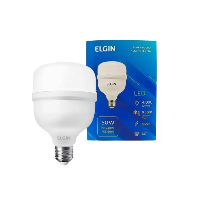 Lâmpada LED 50W Super Bulbo Bivolt 6500K Elgin | Shopee Brasil