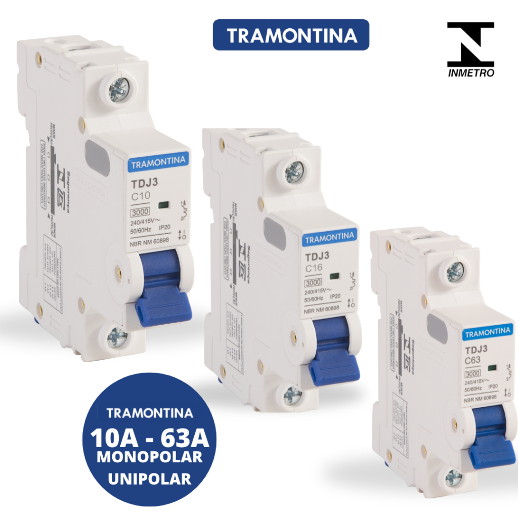 Disjuntor Unipolar Monopolar curva C Tramontina 10A ,16A ,20A ,25A ,32A, 40A, 50A ou 63A ...