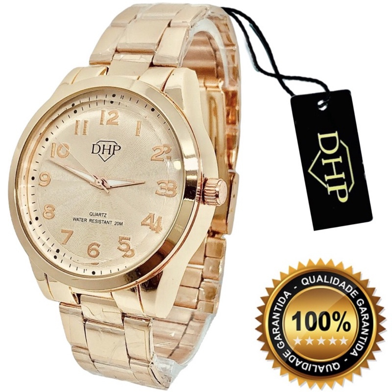 Relógio Feminino a prova d’água rose dourado original DHP | Shopee Brasil