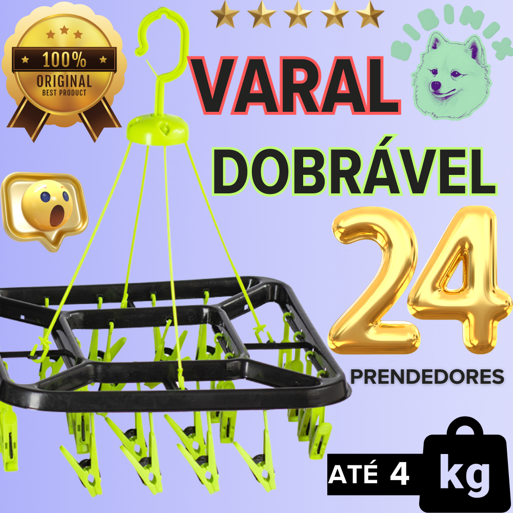 Varal Dobrável Original Multiuso Com 24 Prendedores Ultrarresistentes ...