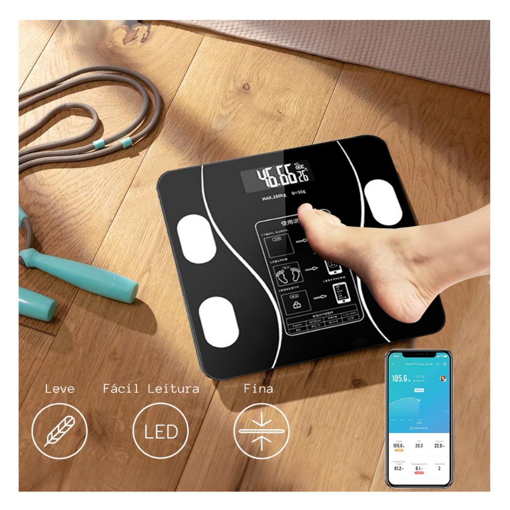 Balança Corporal Inteligente Bluetooth Bioimpedancia Aplicativo e ...