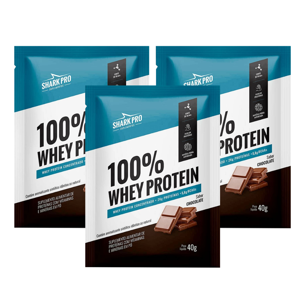 100% Whey Protein Concentrado Sachê 40g Shark Pro - 26g de proteína - Vários sabores | Shopee Brasil