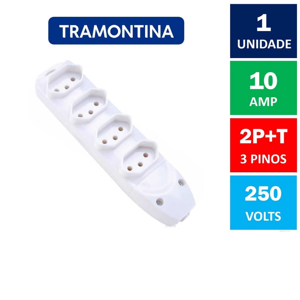 Tomada Múltipla Quádrupla 2P+T 10A 250V Branco Tramontina ( Régua com 4 ...