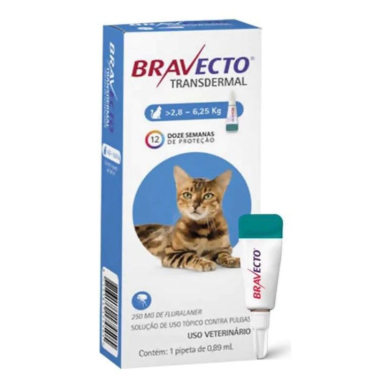 Antipulgas MSD Bravecto Gatos Transdermal 2,8 - 6,25 kg [Envio em 24 horas] | Shopee Brasil