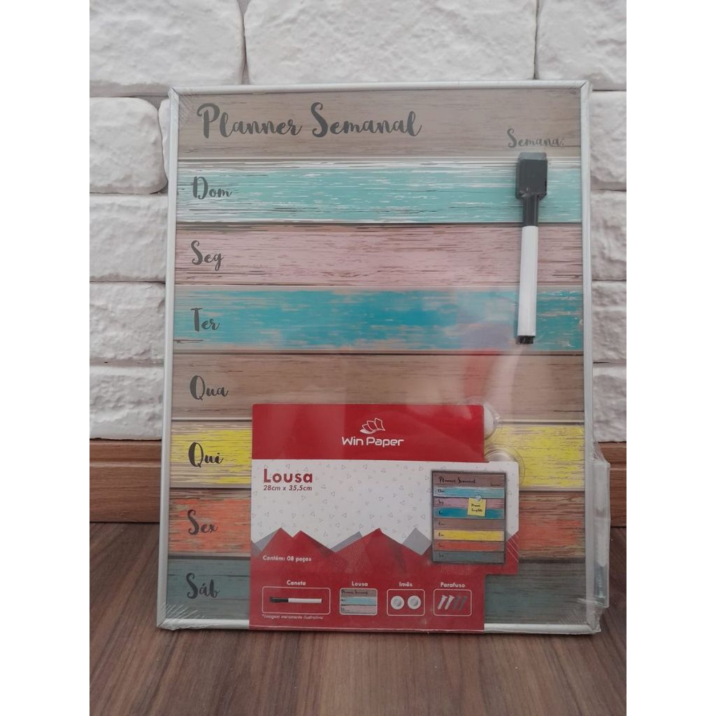 Lousa magnética planner semanal com imã e caneta com apagador - 28cm ...
