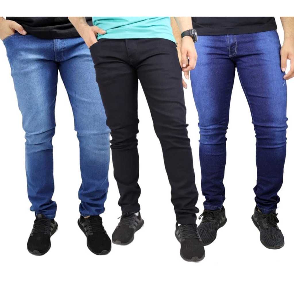 Kit 3 Calça Masculina Jeans Com Elastano Slim Fit Shopee Brasil