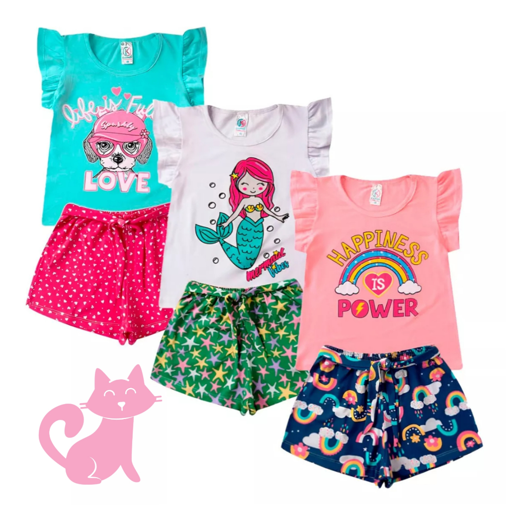 Kit 3 Conjuntos Feminino Infantil P a 3 anos | Shopee Brasil