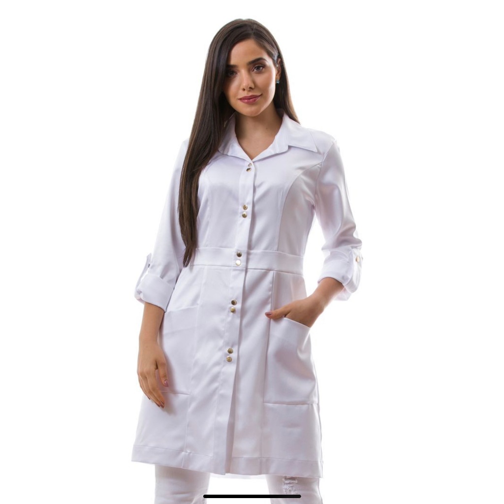 Jaleco Feminino LUXO Gabardine com Elastano Branco Kiev | Shopee Brasil