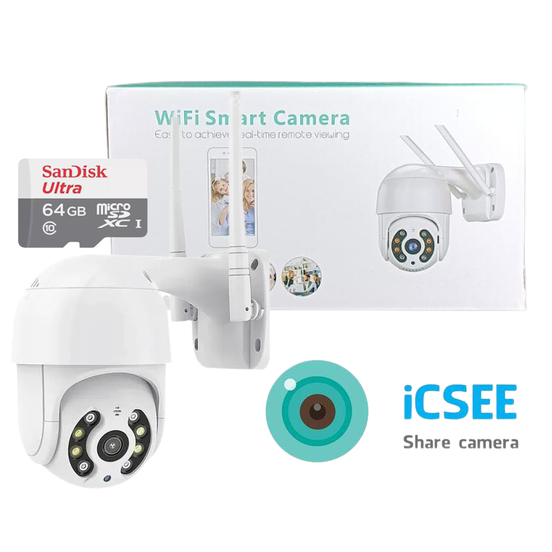 Câmera Ip Wifi Icsee + Cartão De Memória Sd 64gb Cor Branco, com aplicativo para celular ...