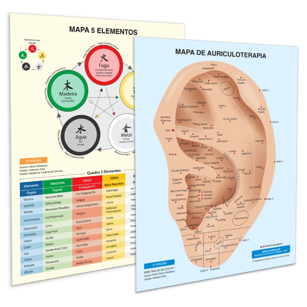 Kit Mapa 5 Elementos Mapa Acupuntura Auricular para Alunos de Auriculoterapia | Shopee Brasil