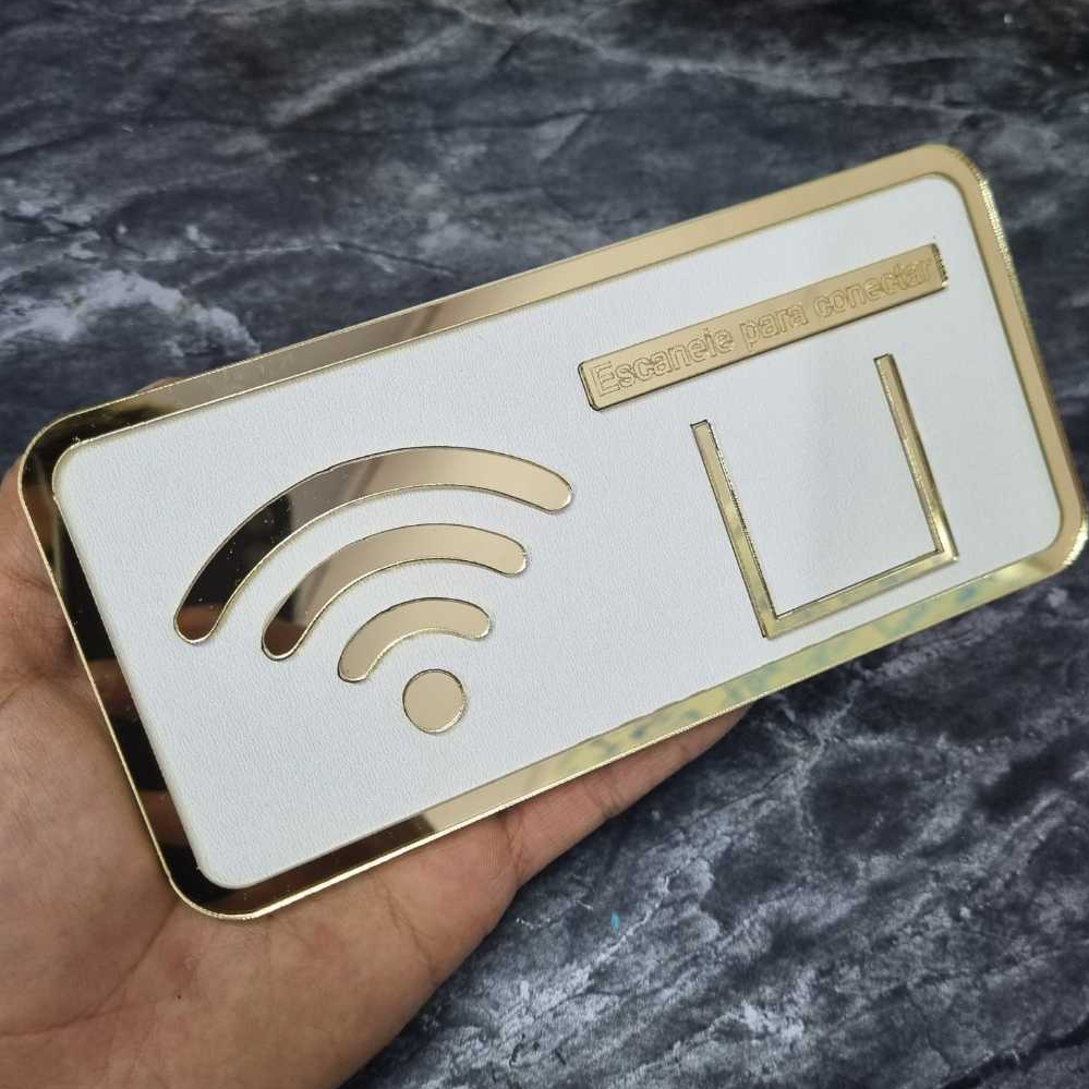 Placa Decorativa QR CODE WIFI em acrílico espelhado/MDF branco laminado ...