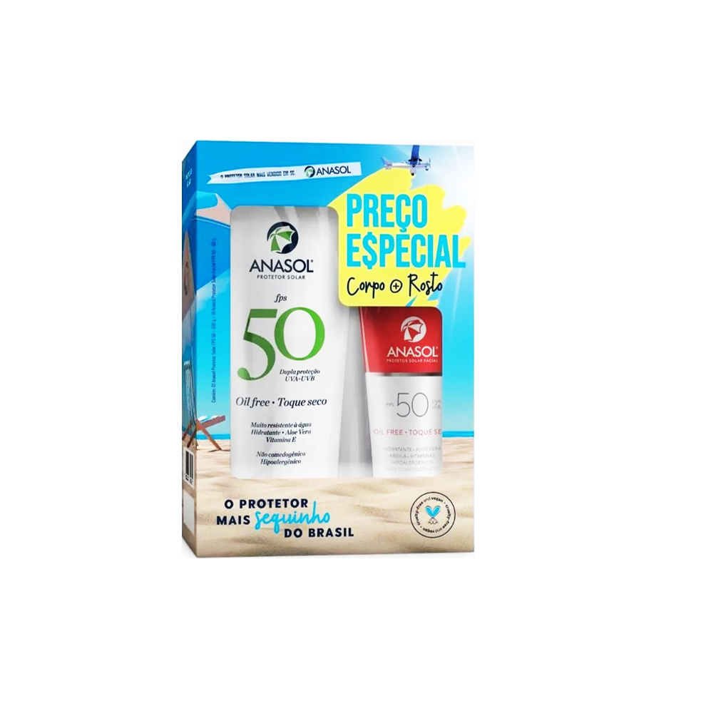 Kit Protetor Solar fps 50 200g + Protetor solar Facial fps 50 60g ...