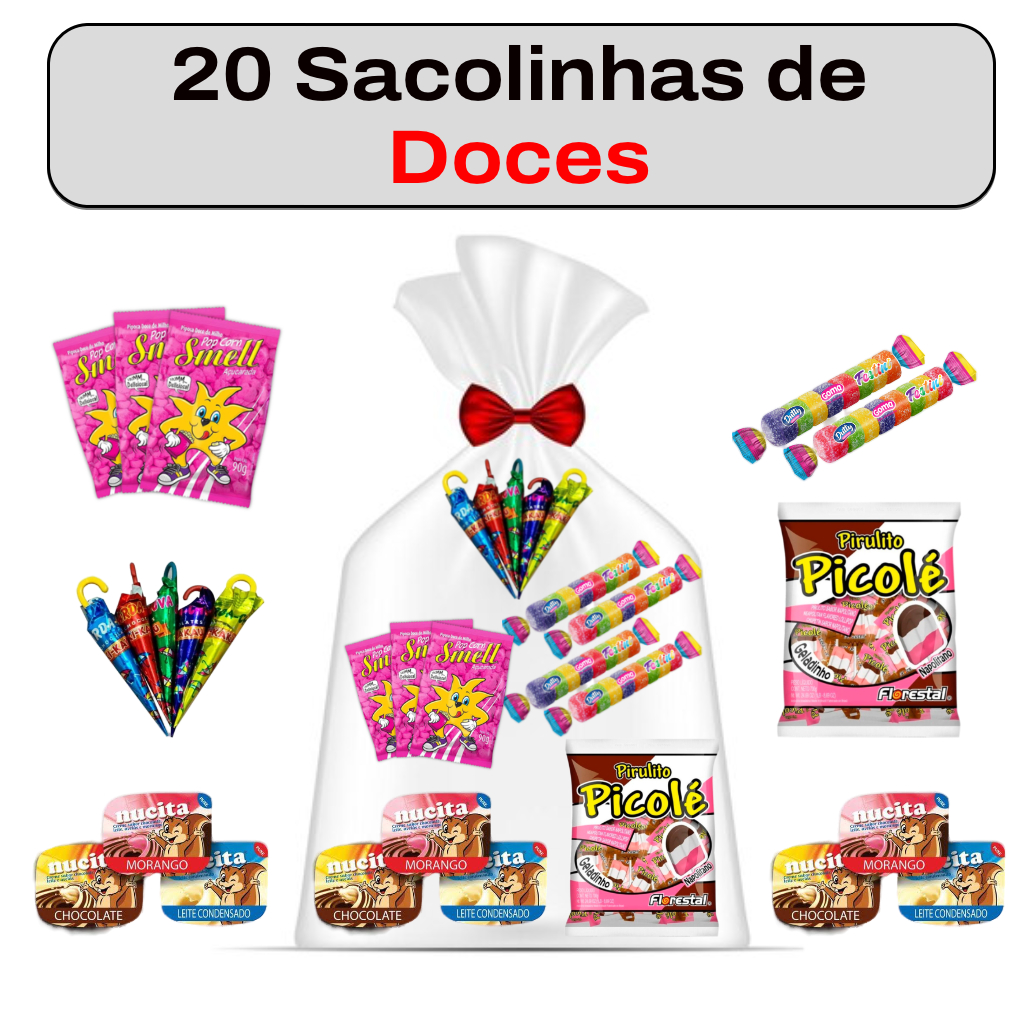 Kit 100 Doces Lembrancinha Aniversário Sacolinha Surpresa Pacote de ...