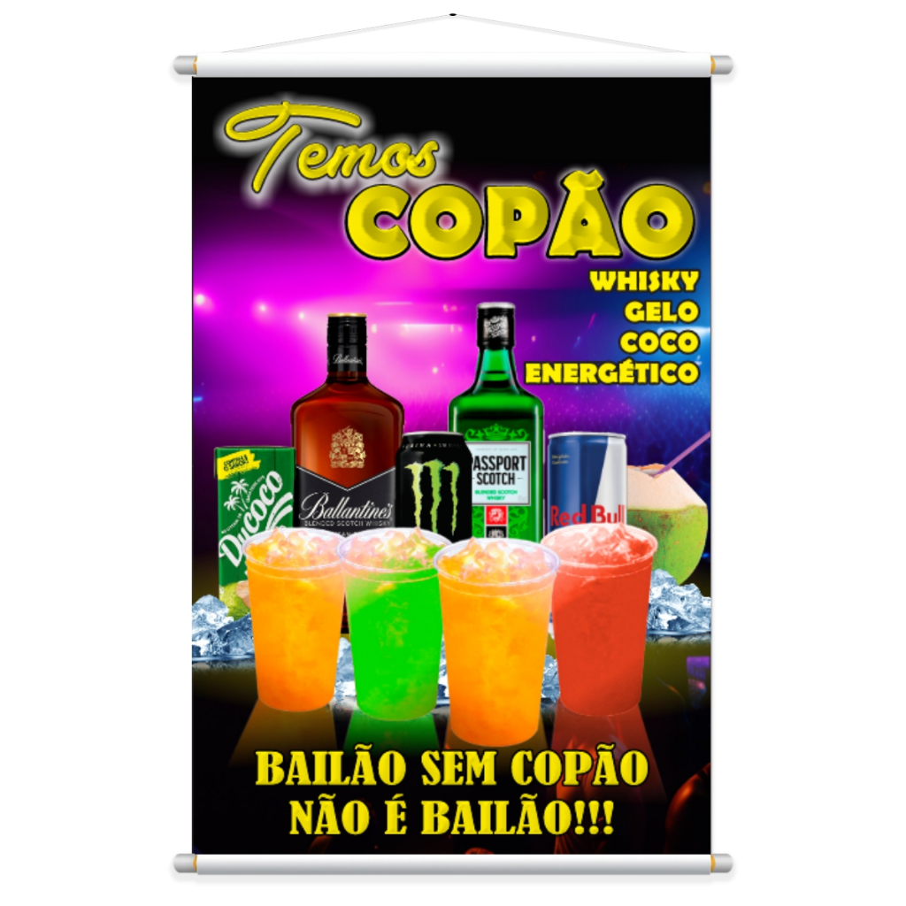 Banner Copão Bailão Drinks Whisky Energetico Agua De Coco, Adega, Bar, Restaurante Barraca ...