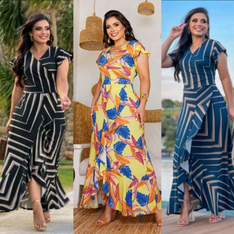 Vestido Longo Feminino Sereia Transpassado Moda Evangélica Festa 117 ...