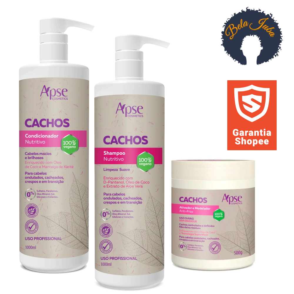 Kit Apse Cachos Shampoo + Condicionador 1L + Ativador e Modelador 500g - ondulados e cacheados ...
