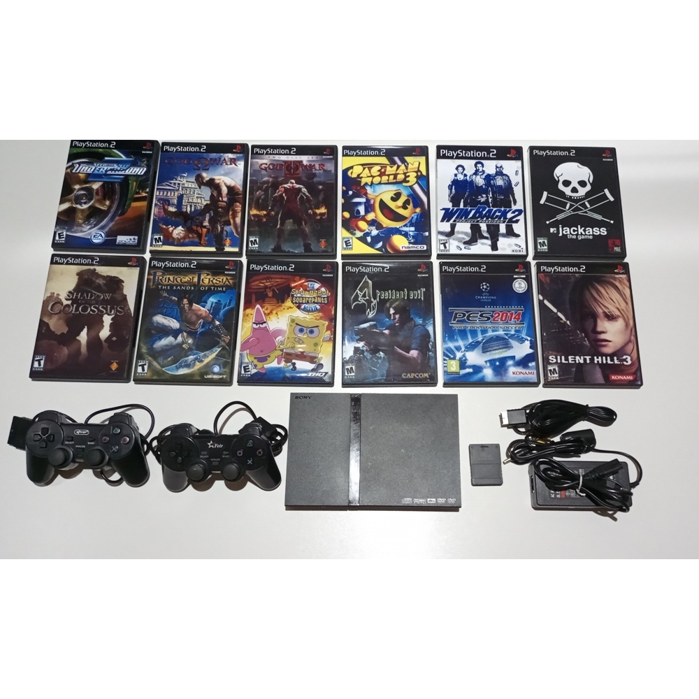 Ps2 Slim Com 12 Jogos Novos 2 Controles Memory Card - Desconto no Preço