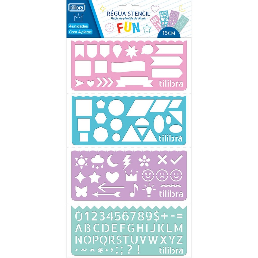 Kit Régua Stencil Fun Blister com 4 unidades - Tilibra | Shopee Brasil