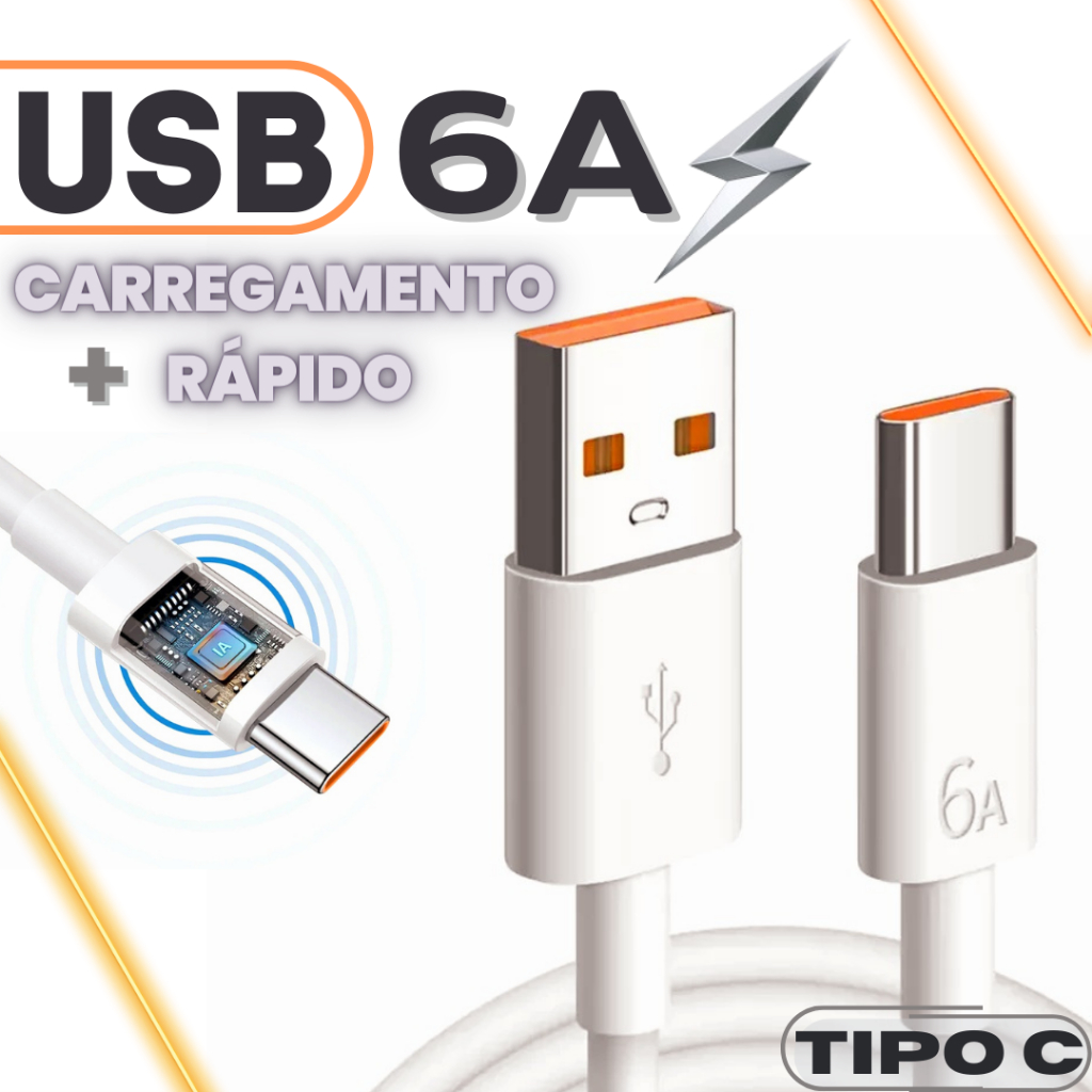 Cabo Celular USB C Carga Rápida 6A 66w | Shopee Brasil