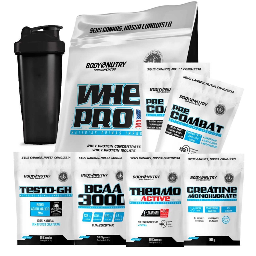 Whey Protein (WPC + WPI) +Bcaa 3000 refil+ Creatina 90g BN + 2x Pré treino - Pré Combat (AG/Me ...