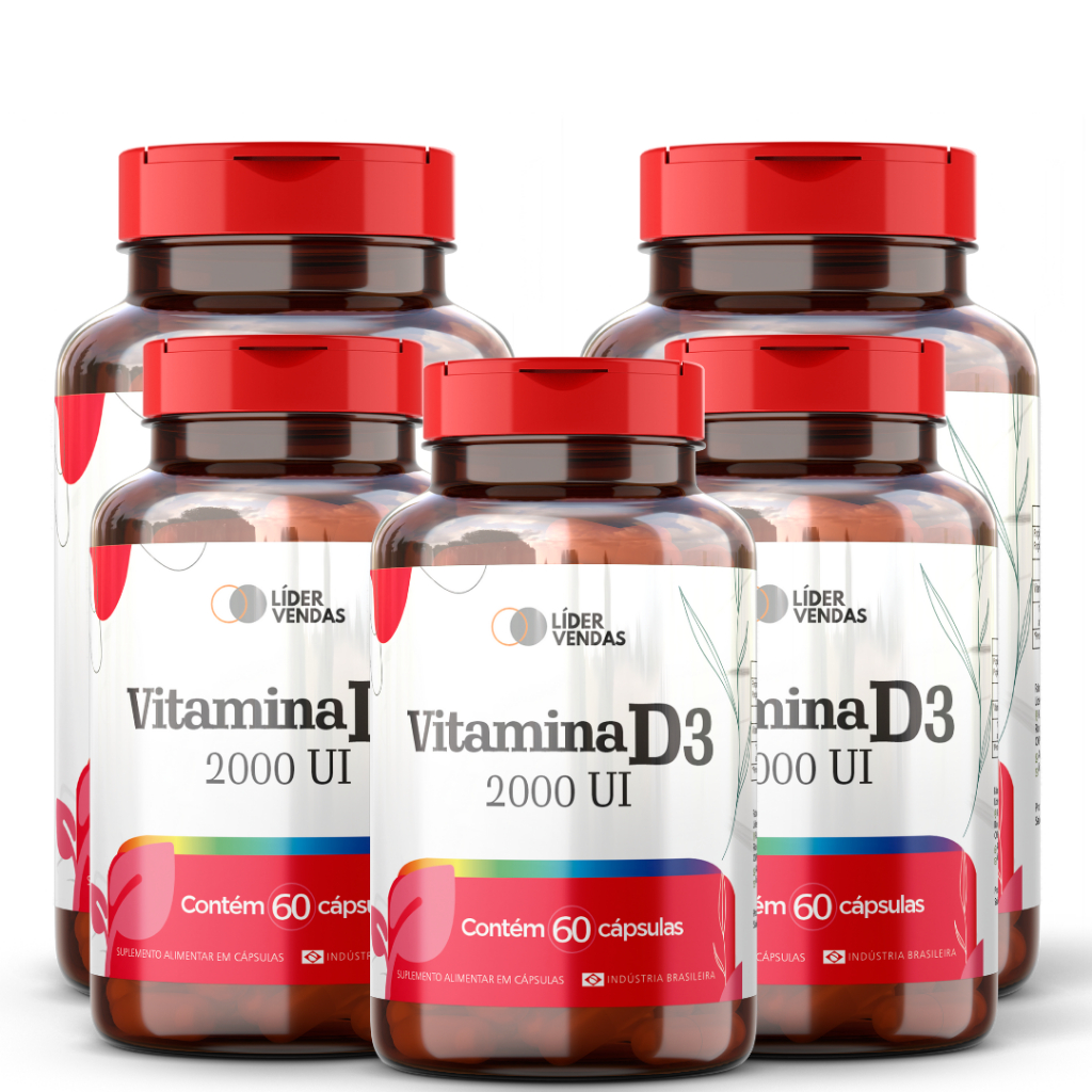 Vitamina D3 2000 UI C/ 60 Cápsulas 500mg - Kit 5 Potes | Shopee Brasil