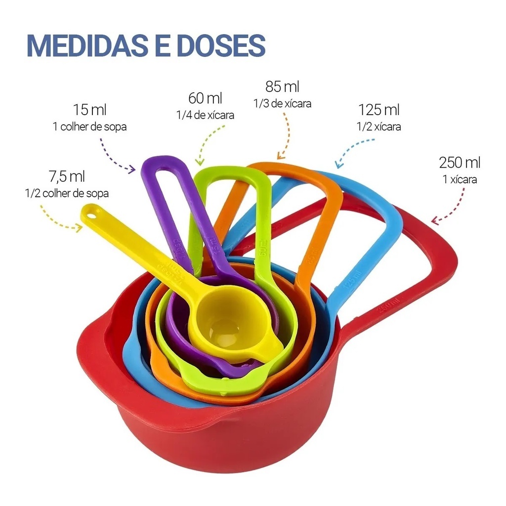 Conjunto Colheres De Medidas Kit Com 6 Peças (medidas em xicaras ...