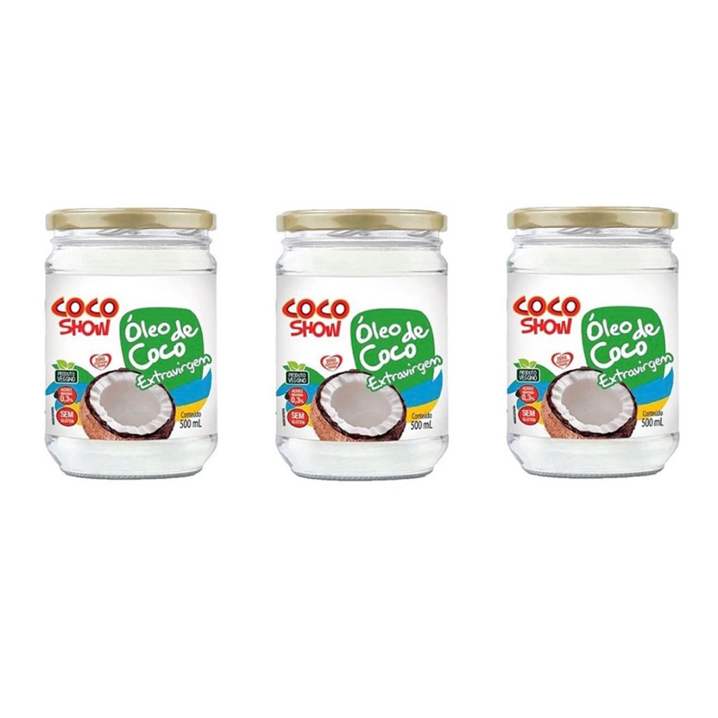 KIT com 3 ÓLEOS DE COCO EXTRAVIRGEM COCO SHOW 500ML - COPRA | Shopee Brasil