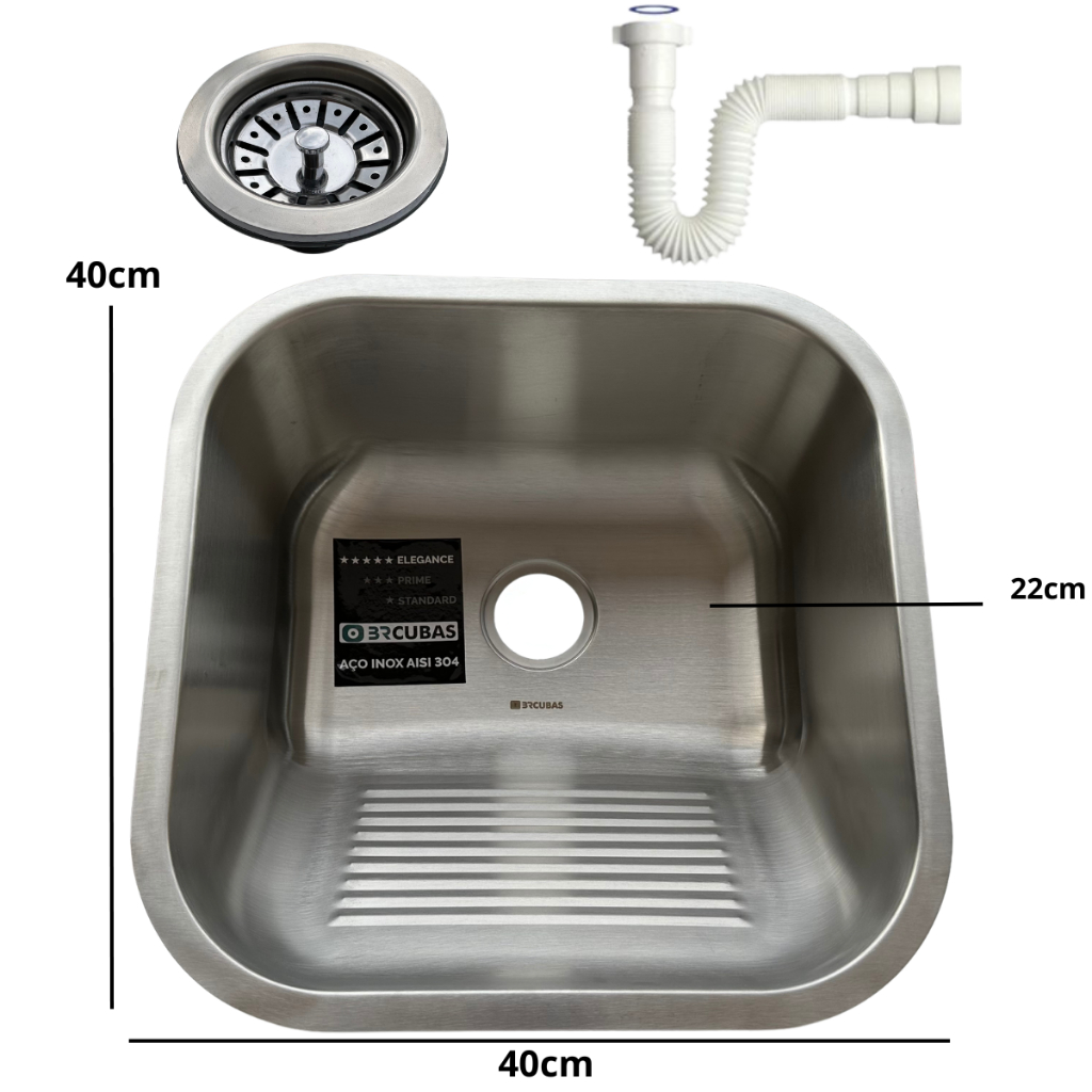 Tanque Aço Inox 304 Sobrepor ou Embutir 40X40 Acetinado ou Escovado com ...