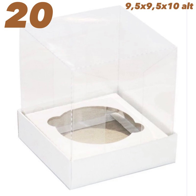 KIT caixas quadrada com visor 9,5x9,5x10 branca ou kraf cupcake mini ...