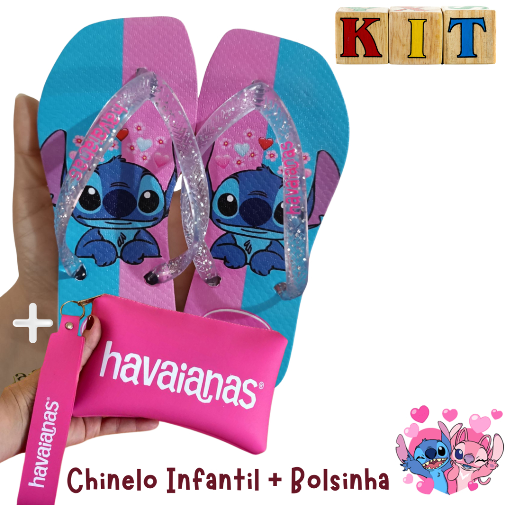 KIT Chinelo Infantil Menina Stitch com Bolsinha necessaire impermeável ...