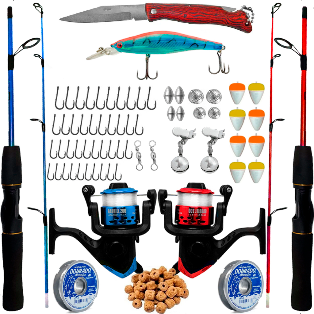 Kit Pesca Completo 2 Vara 1,20m 10kg com Molinete e Acessorios | Shopee Brasil