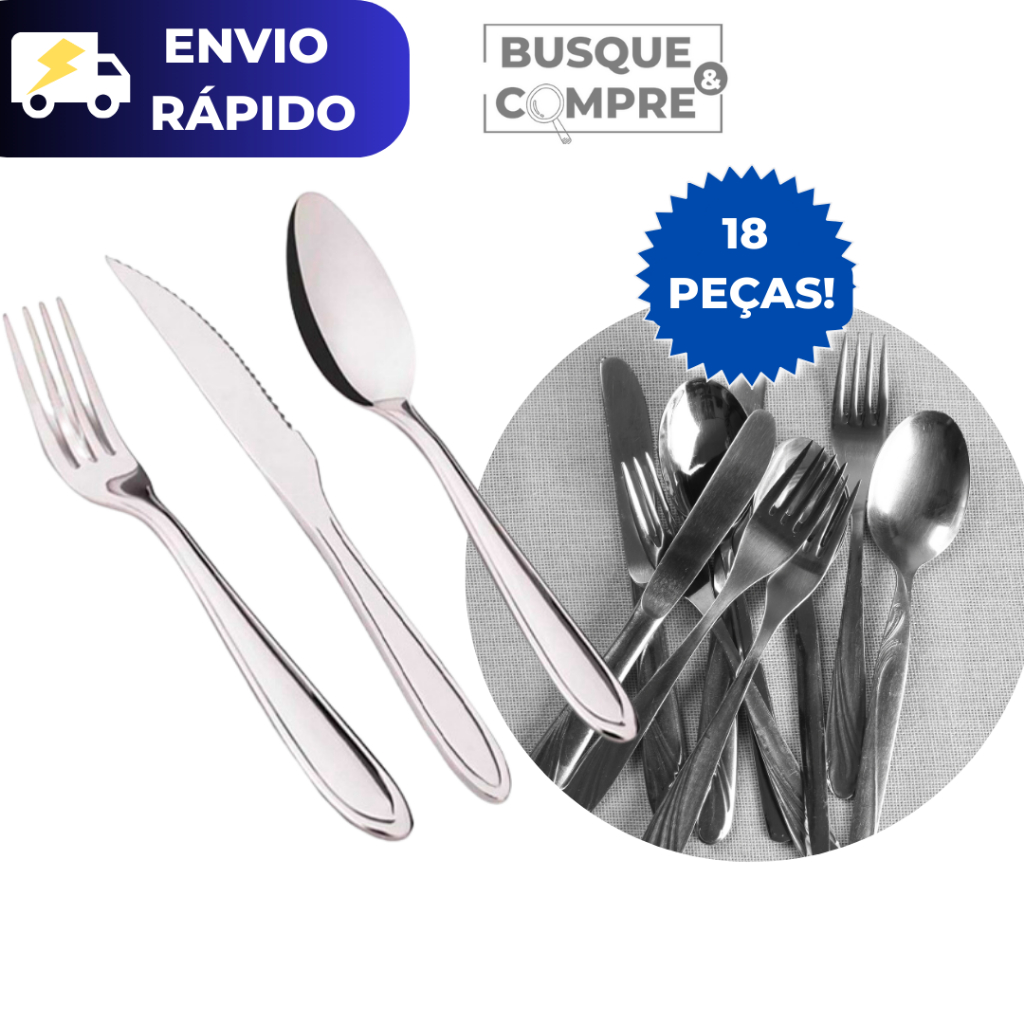 Jogo de Talheres com 18 Peças de Metal Faqueiro Reforçado para Cozinha ...