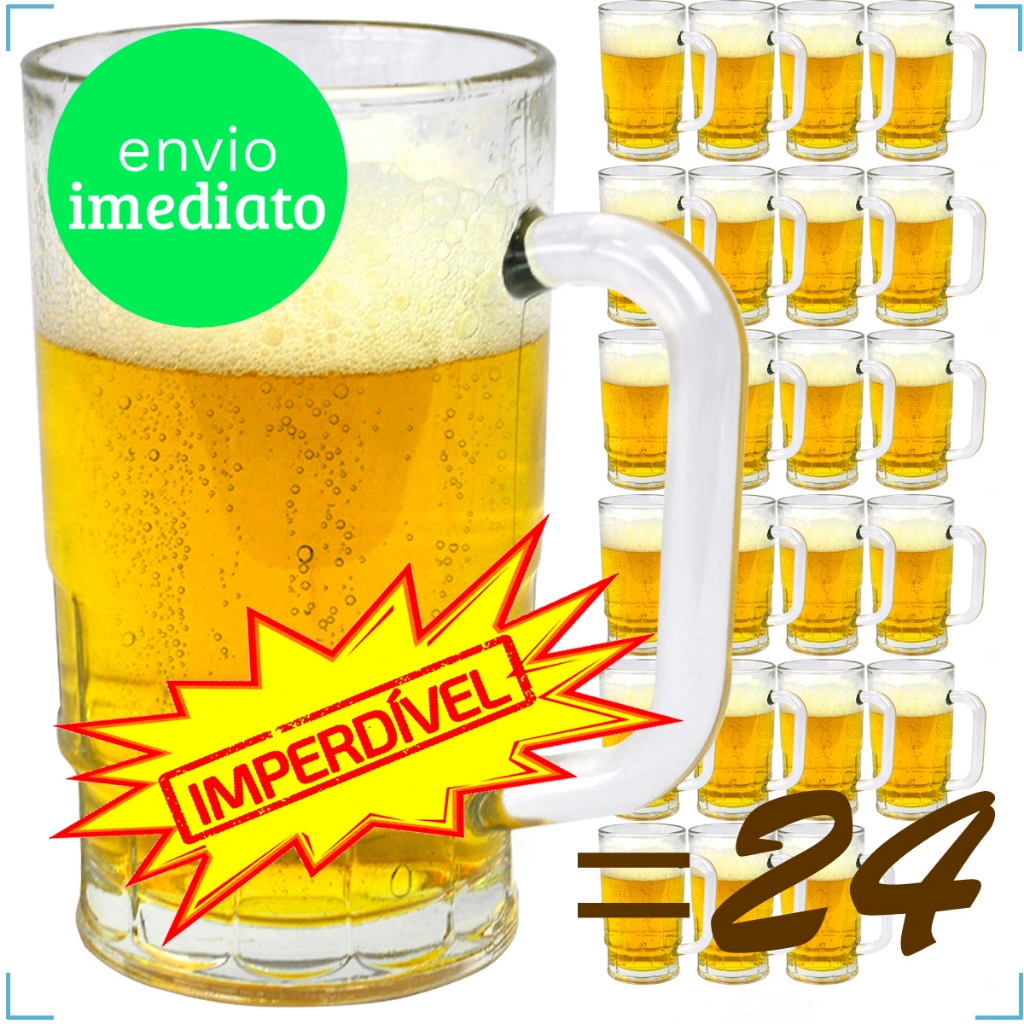 Kit 24 Canecas De Chopp Vidro Cerveja Sucos Bar Festa 360ml | Shopee Brasil